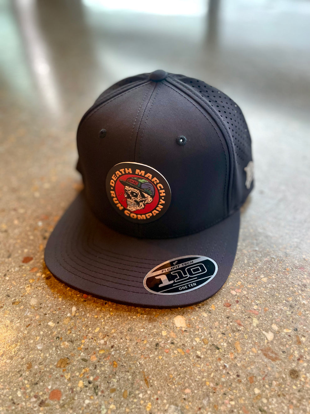 DMRC Logo Performance Hat - Black Flat Brim – Death March Running Company